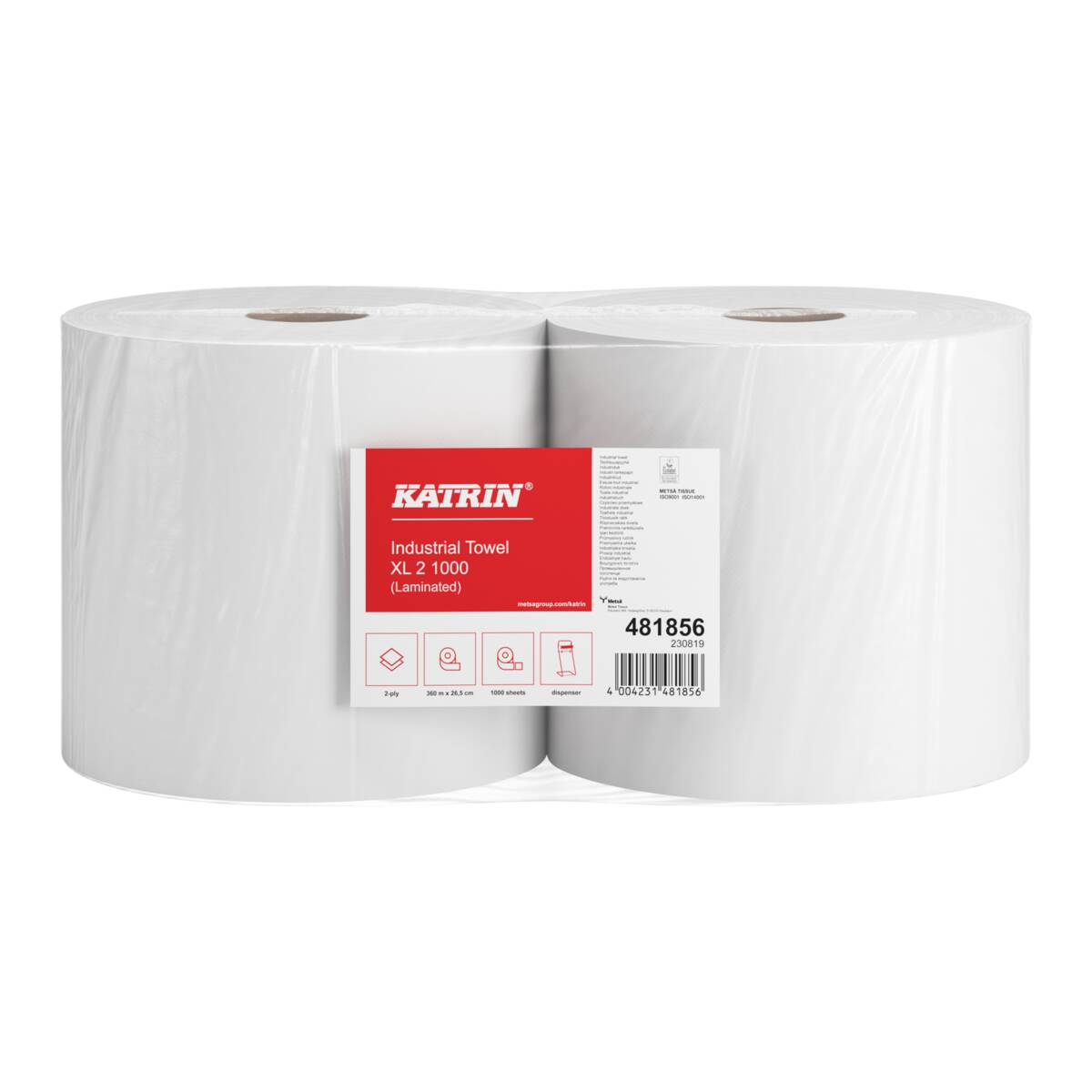 481856 Katrin Industrial Wipes Roll Extra Large 1000 Sheets 2-Ply