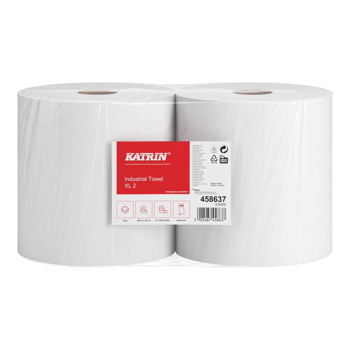 458637 Katrin Industrial Wipes Roll Extra Large 1040 Sheets 2-Ply