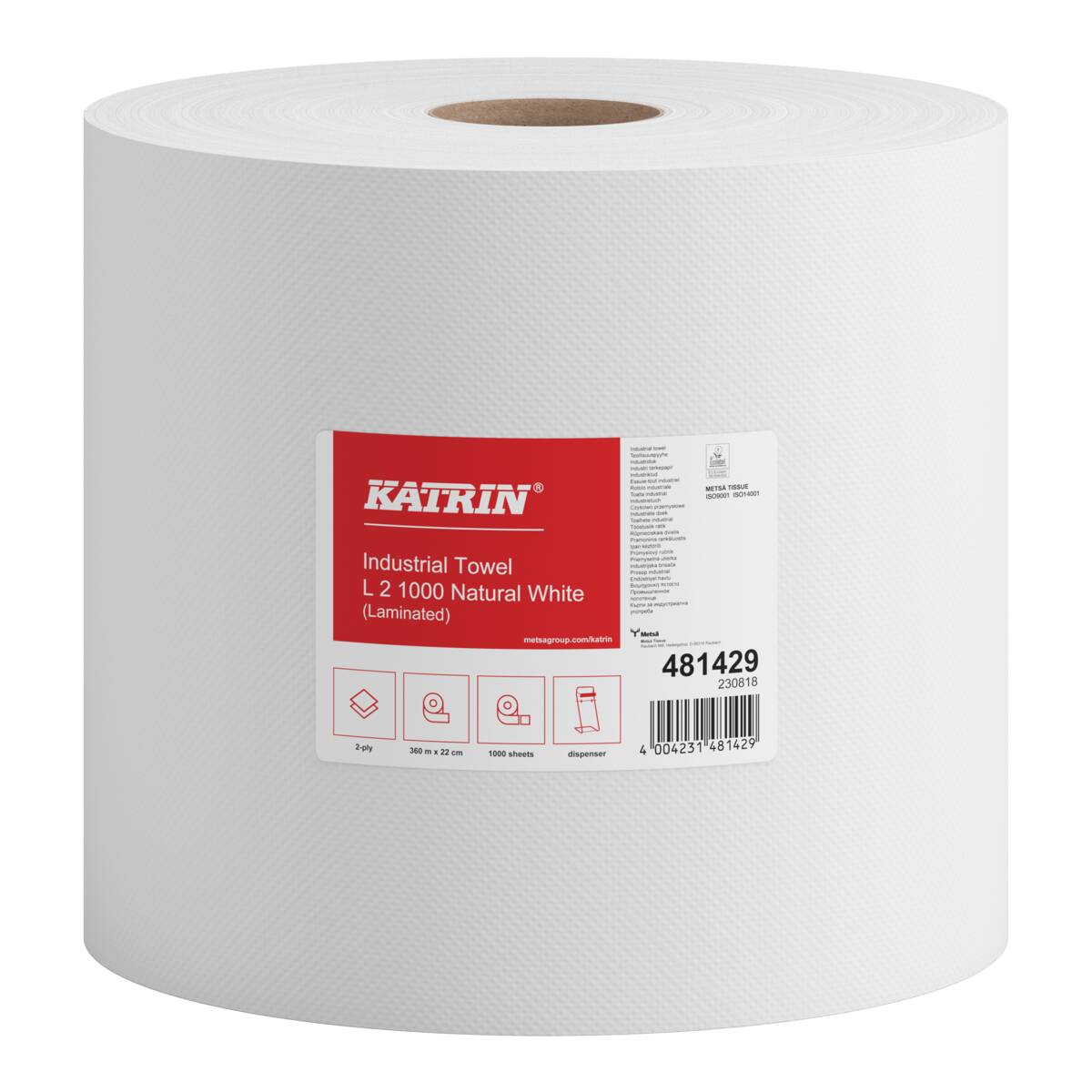 481429 Katrin Industrial Wipes Roll Large 1000 Sheets 2-Ply