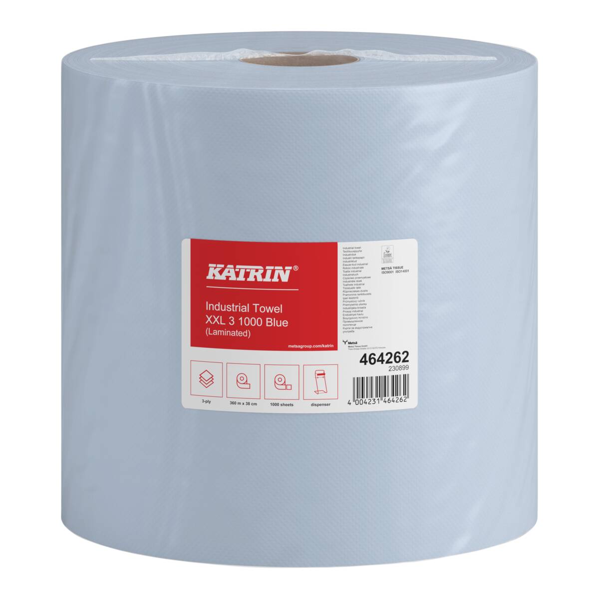 464262 Katrin Industrial Wipes Roll XXL 1000 Sheets 3-Ply Laminated, Blue